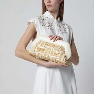 THEMOIRE Tia Clutch With Raffia Inserts - Beige