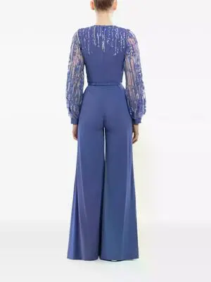 SAIID KOBEISY Crepe Jumpsuit With V-neck And Embellished Sleeves - Blue