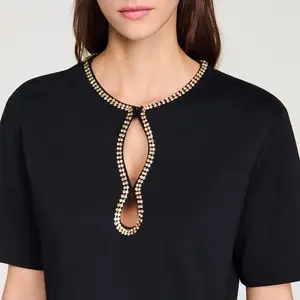 Sandro Rhinestone Embellished Cropped T-shirt