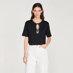 Sandro Rhinestone Embellished Cropped T-shirt