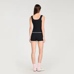 Sandro Cotton Vest Top With Beaded Embroidery - Black