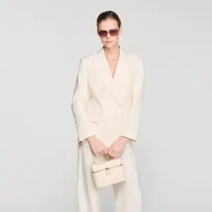 Sandro Grained Leather Tangolino Bag - Ecru
