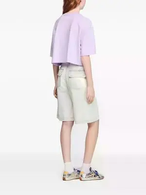 Sandro Rhinestone Embellished Cropped Cotton T-shirt - Purple