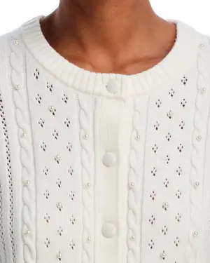 Aqua Pointelle Pearl Cardigan