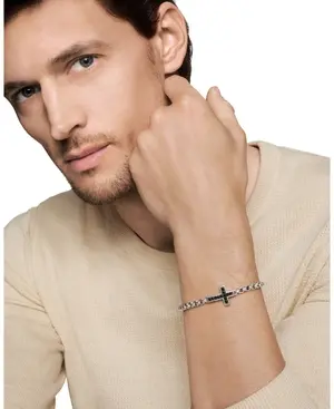David Yurman Pave Cross Bracelet With Black Diamonds - Black/silver
