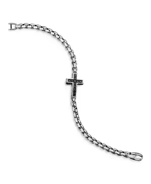 David Yurman Pave Cross Bracelet With Black Diamonds - Black/silver