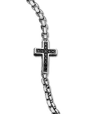 David Yurman Pave Cross Bracelet With Black Diamonds - Black/silver