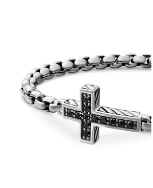 David Yurman Pave Cross Bracelet With Black Diamonds - Black/silver