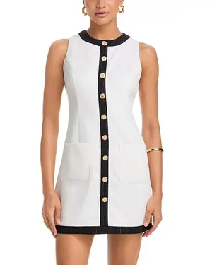Aqua Shimmer Tweed Contrast Mini Dress - Ivory/black