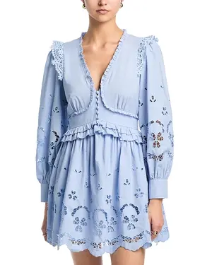 Aqua Embroidered Poplin Mini Dress - Blue