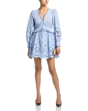 Aqua Embroidered Poplin Mini Dress