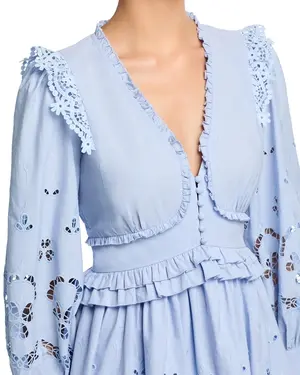Aqua Embroidered Poplin Mini Dress