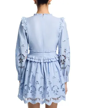 Aqua Embroidered Poplin Mini Dress