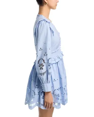 Aqua Embroidered Poplin Mini Dress