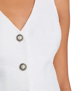 Aqua Chain Trim Tweed Vest