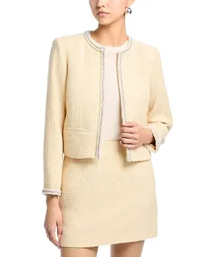 Aqua Tweed Blazer With Pearl Detail - Straw