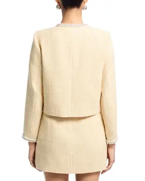 Aqua Tweed Blazer With Pearl Detail - Straw