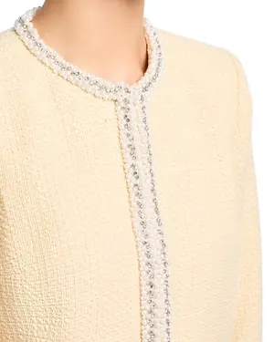 Aqua Tweed Blazer With Pearl Detail - Straw