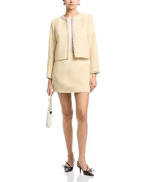 Aqua Pearl Tweed Mini Skirt - Straw