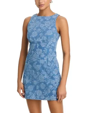 Aqua Denim Jacquard Mini Dress
