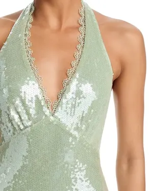 Aqua Sequin Halter Midi Dress