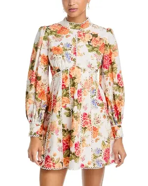 Aqua Floral Ric Rac Inset Mini Dress