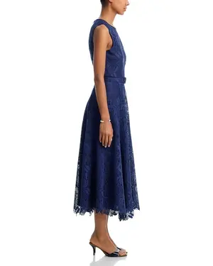 Aqua Leaf Lace Sleeveless Midi Dress