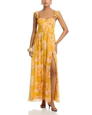 Aqua Floral Bustier Maxi Dress - Yellow Multi