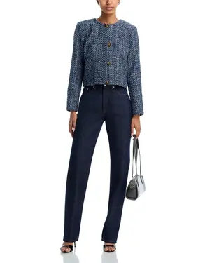 Aqua Collarless Tweed Blazer - Navy Multi
