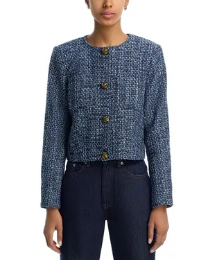 Aqua Collarless Tweed Blazer - Navy Multi