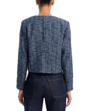 Aqua Collarless Tweed Blazer - Navy Multi