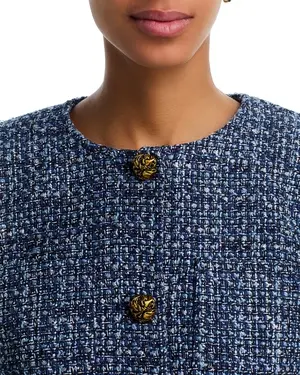 Aqua Collarless Tweed Blazer - Navy Multi