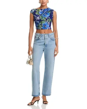 Aqua Floral Mesh Top Exclusive