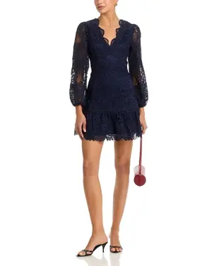 Aqua Scallop Lace Mini Dress