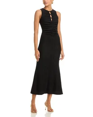 Aqua Gathered Jersey Dress Exclusive - Black
