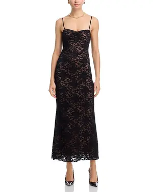 Aqua Stretch Lace Maxi Dress - Black