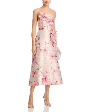 Rickie Freeman For Teri Jon Strapless Gazar Floral Dress
