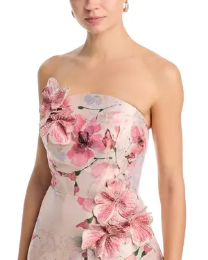 Rickie Freeman For Teri Jon Strapless Gazar Floral Dress