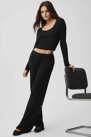 Alo Yoga Sweater Knit Wide Leg Pants - Black