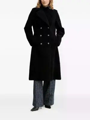 Guess Double-breasted Faux Fur Coat - Black