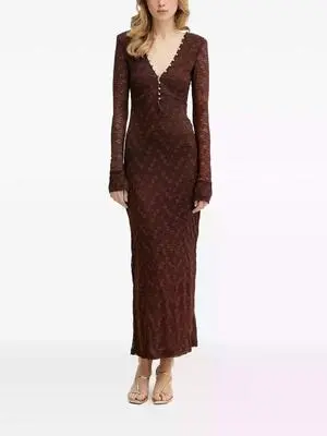 Bardot Lace V-neck Dress - Brown