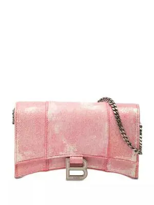 Balenciaga 2005-2025 Nappa Denim Printed Hourglass Wallet On Chain - Pink