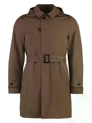MOORER Belted Trench Coat With Removable Hood - Brown