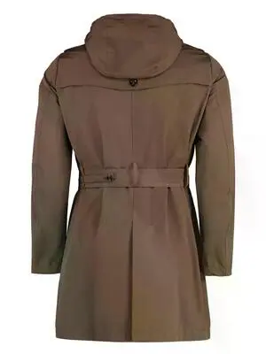 MOORER Belted Trench Coat With Removable Hood - Brown