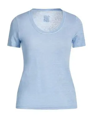120% Lino Linen Crewneck T-Shirt Blue