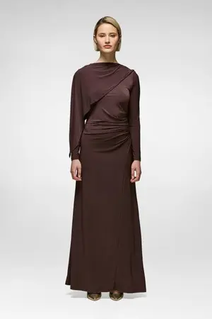 DASKA Maxi Dress With Cape Detail - Brown