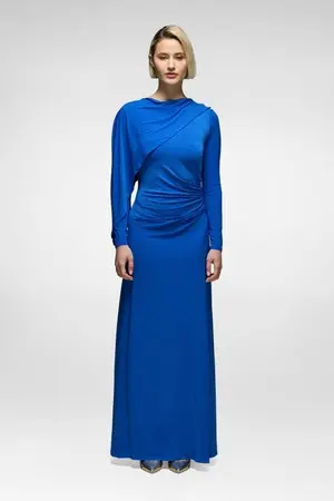 DASKA Maxi Dress With Cape Detail - Cobalt