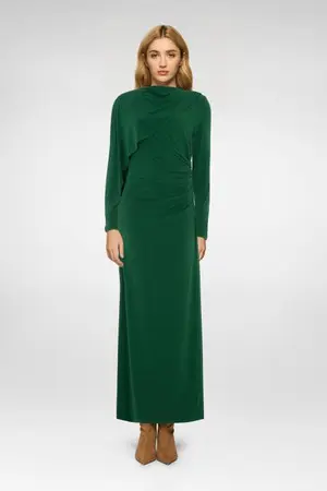 DASKA Maxi Dress With Cape Detail - Pine Green