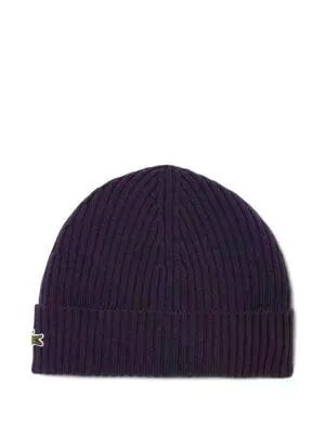 Lacoste Ribbed Beanie With Logo Patch - Purple