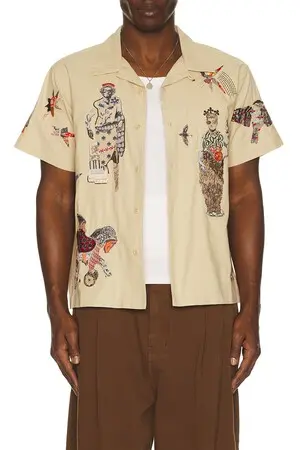 SAMUEL ZELIG Collage Camp Shirt In Beige